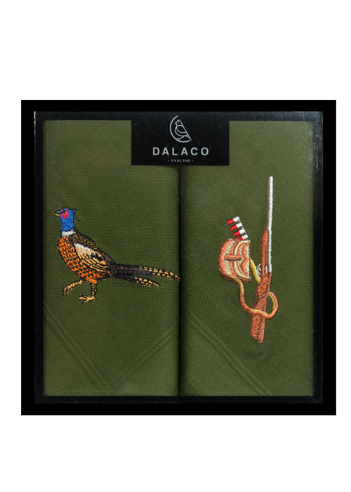 Pheasant & Shotgun Embroidered Handkerchiefs | Cherry Tree Country Clothing