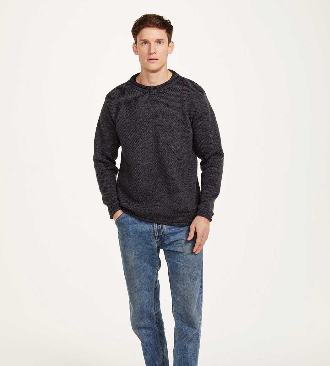 Aran Woollen Mills Roll Neck Sweater in Charcoal | Cherry Tree Country ...