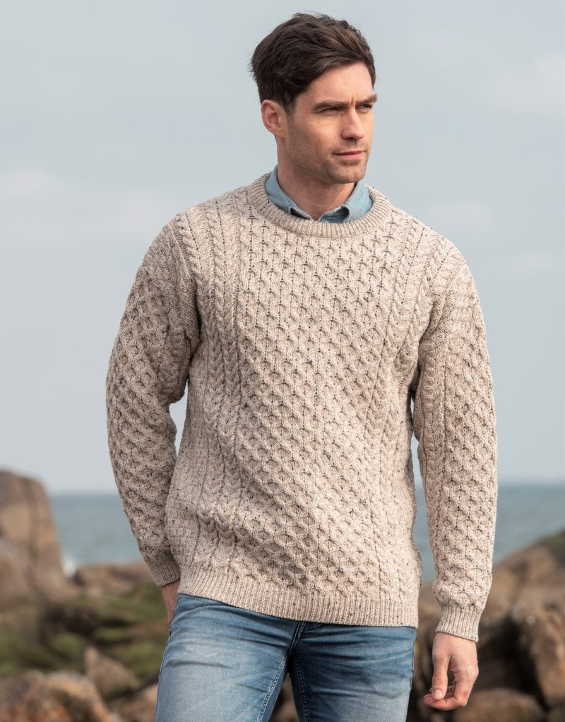 Aran Craft Wool Fishermans Jumper in Oatmeal