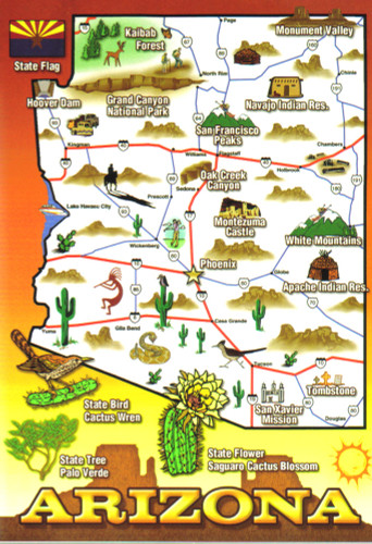 Arizona Map Postcard - Pack of 100 - Arizona Gifts