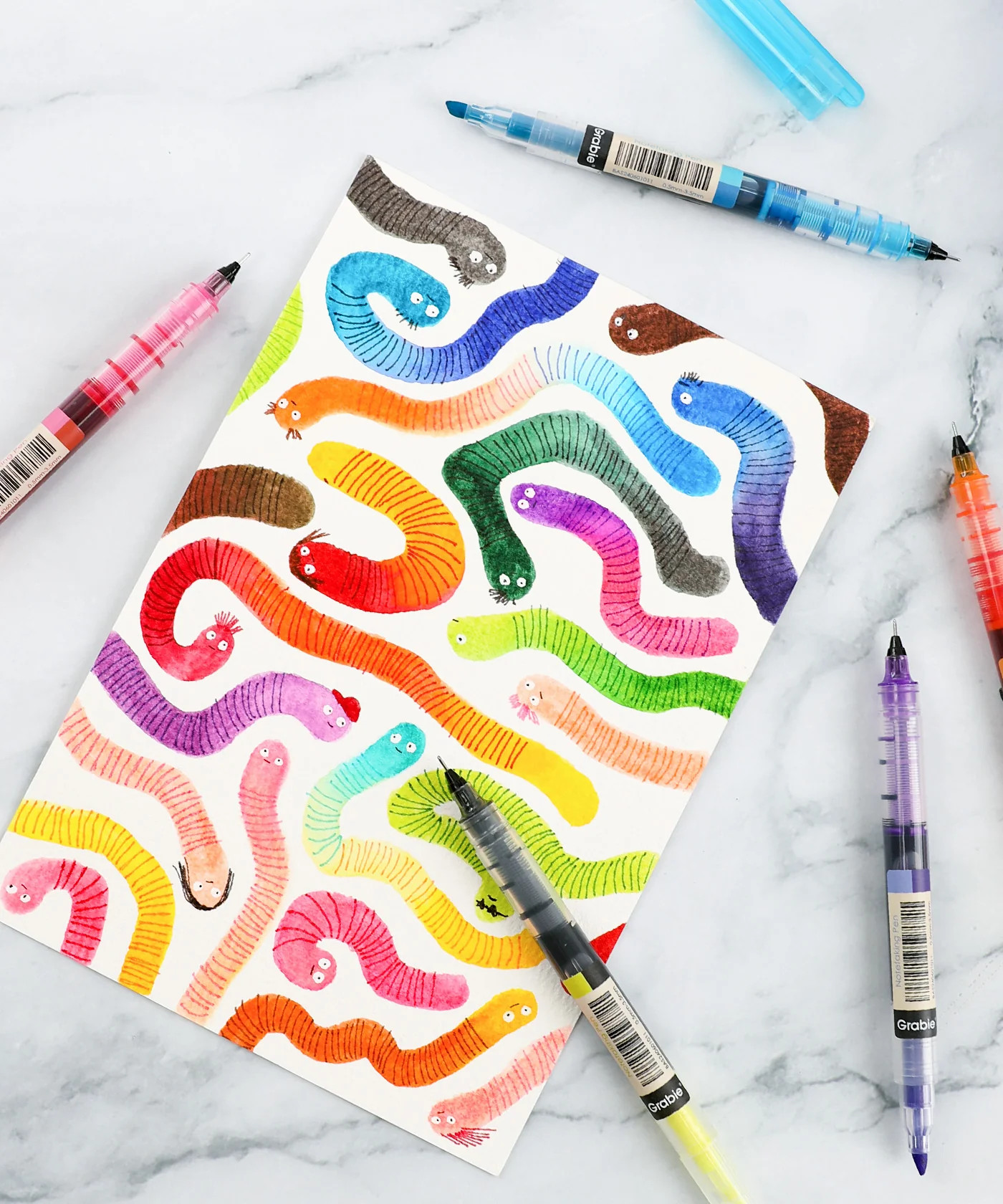 Dual-Tip Notetaking Pen Set Of 6 - Vivid Splash | GoodThings
