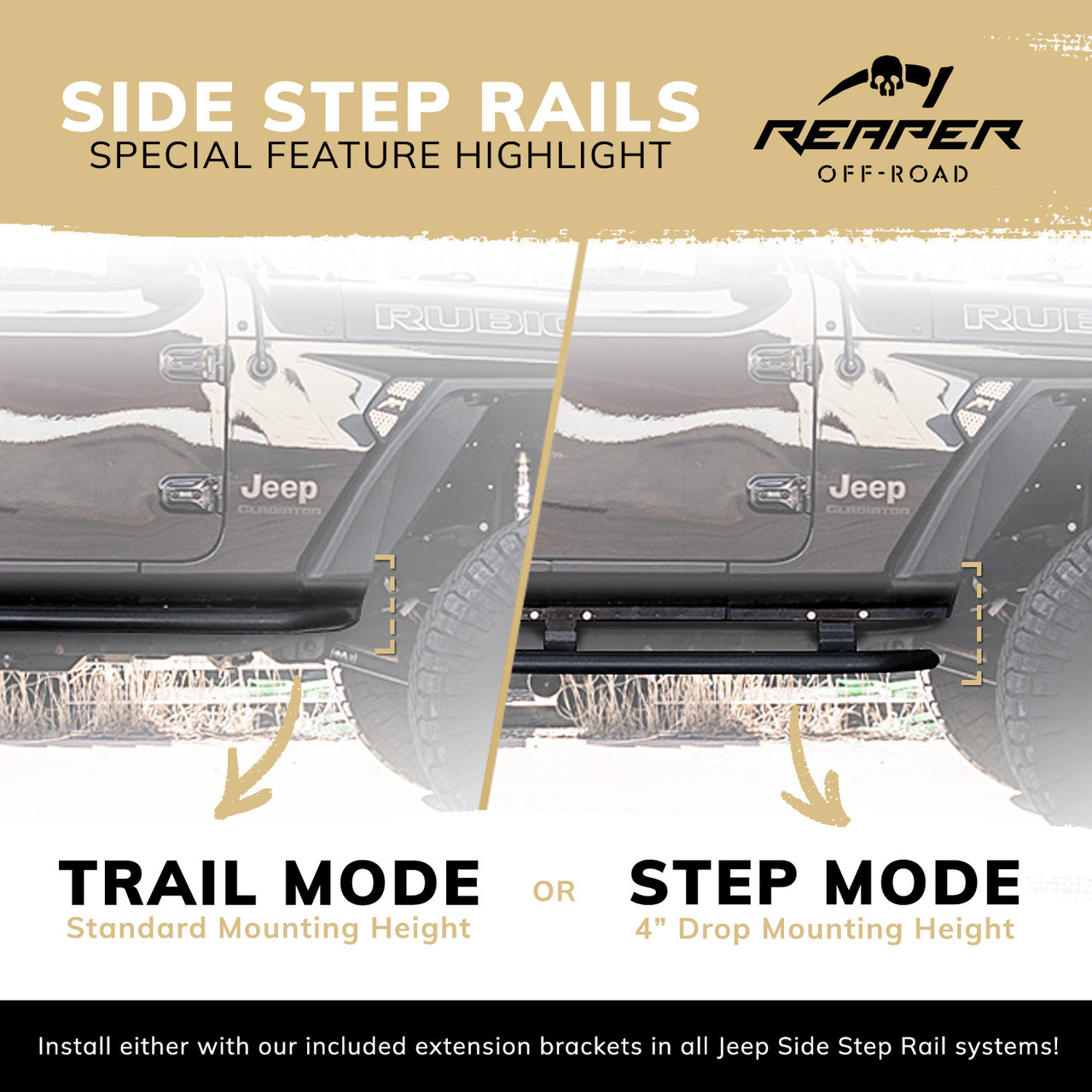 Immortal Side Step Bars - 2020+ Jeep Gladiator