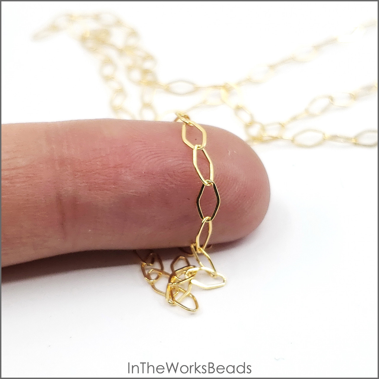14k Gold Filled Diamond Shape Chain 3mm x 5.2mm - Flat - InTheWorksBeads