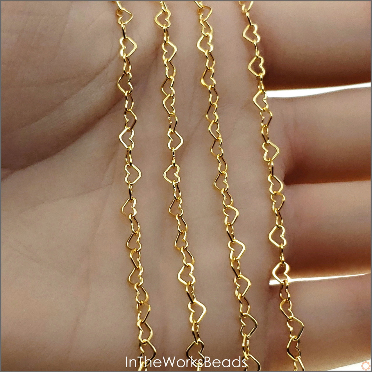 14k Gold Filled Flat Heart Link Chain 3mm x 4mm - InTheWorksBeads