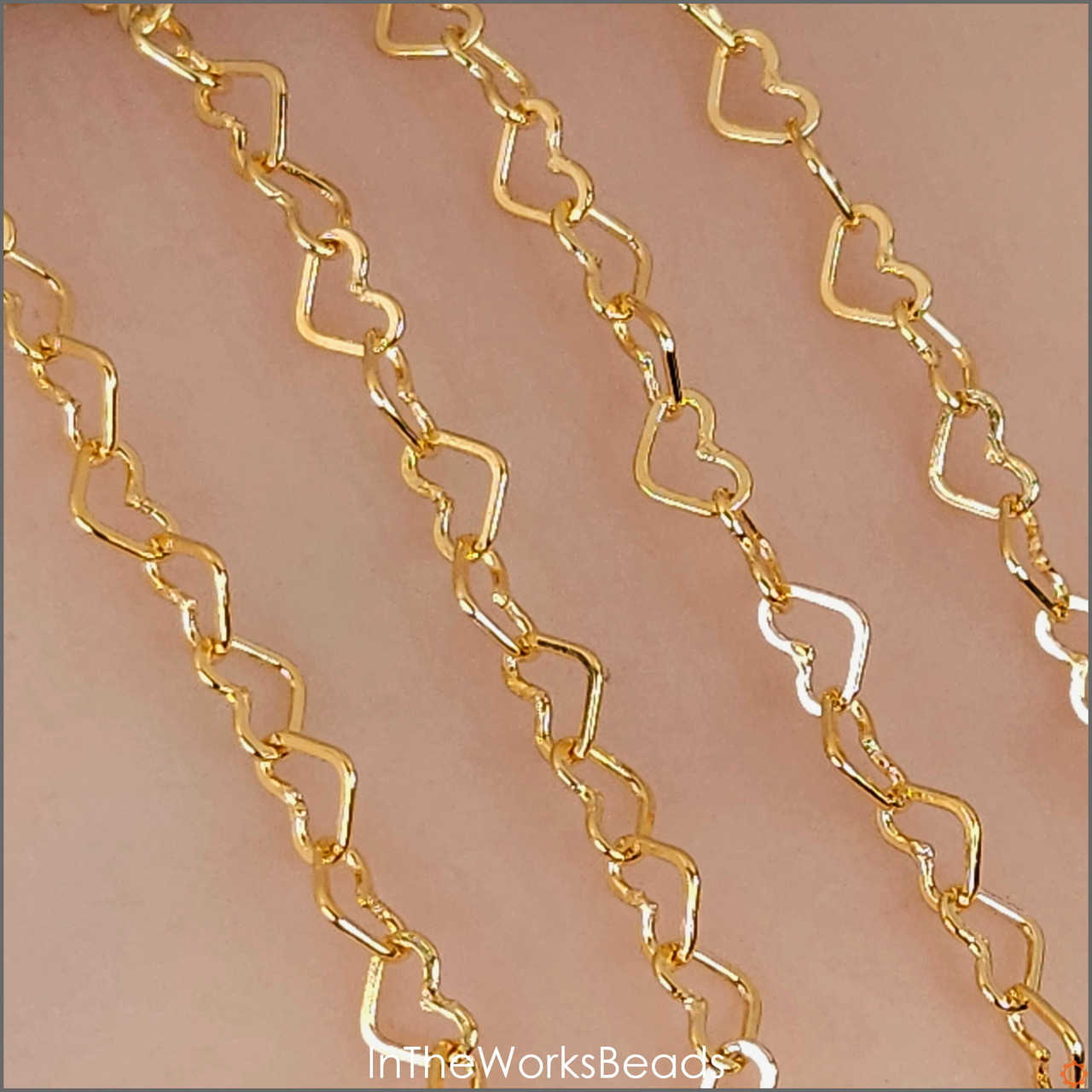 14k Gold Filled Flat Heart Link Chain 3mm x 4mm - InTheWorksBeads