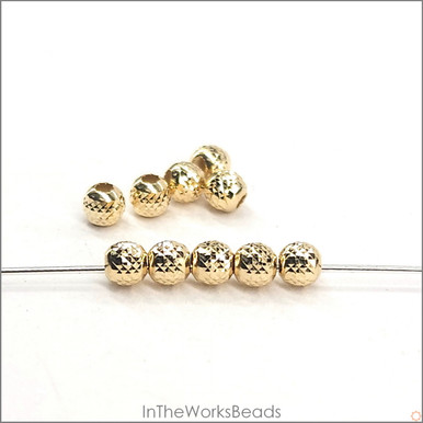 14k Gold Round Beads. Pyramid Cut 3.0mm - InTheWorksBeads