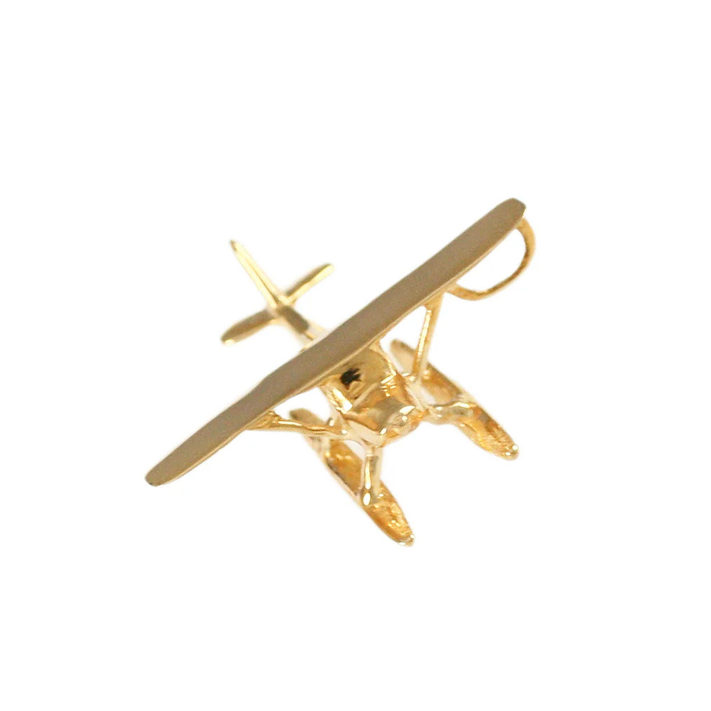 Aviation Jewelry | Gold Cessna Style Airplane Pendant on Sea Opal