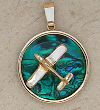 Aviation Jewelry | Gold Cessna Style Airplane Pendant on Sea Opal