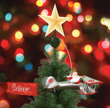 Santa's Biplane Holiday Decoration | Cool Animated Tree Topper