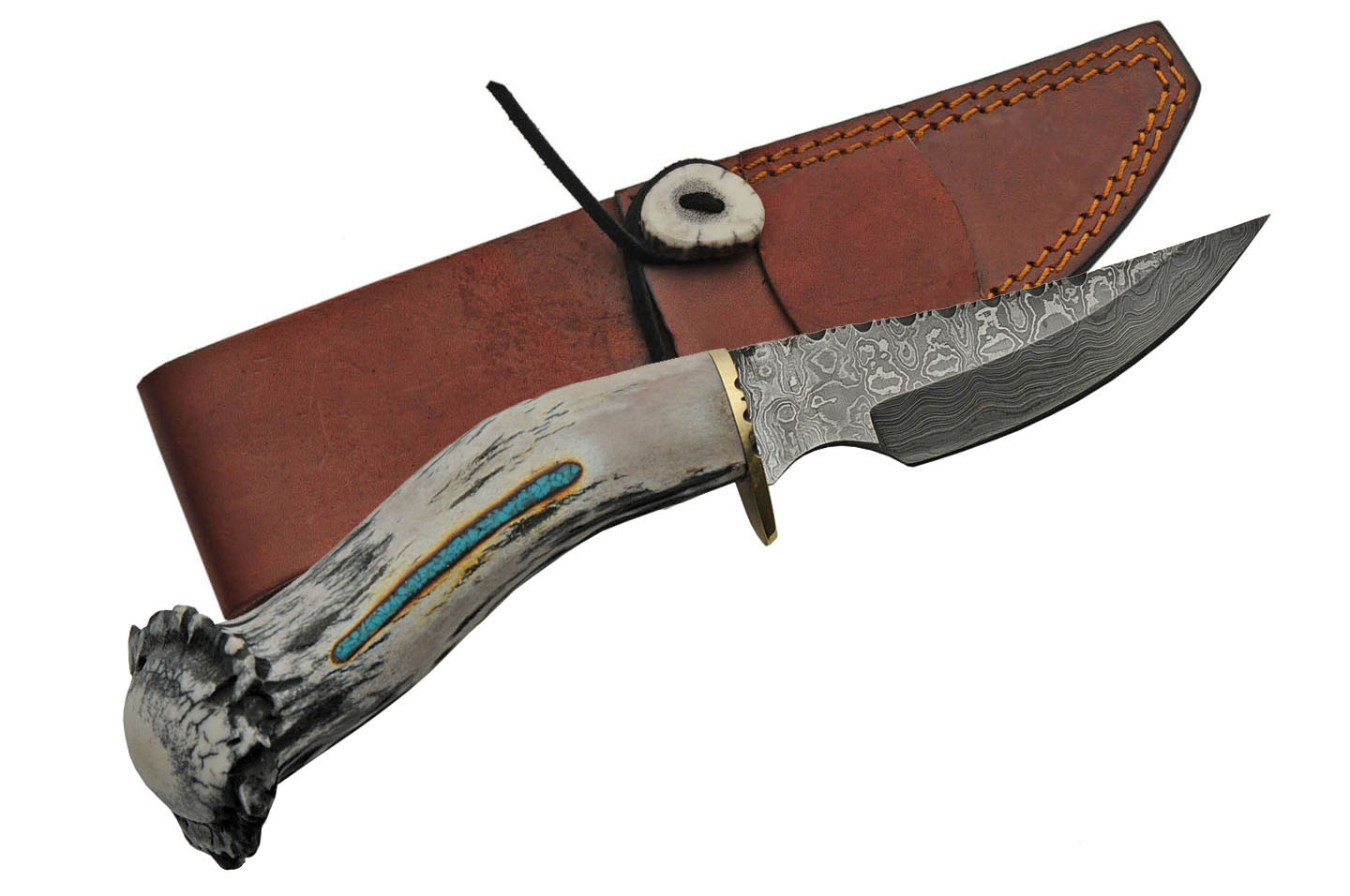 9" DAMASCUS DEER ANTLER SKINNER - Warrior Emporium