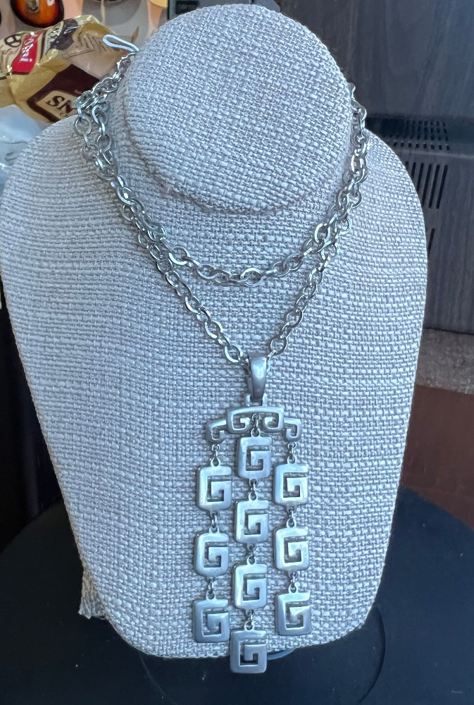 Vintage Crown Trifari Modernist 1960-1970's Greek Key Silver Necklace ...