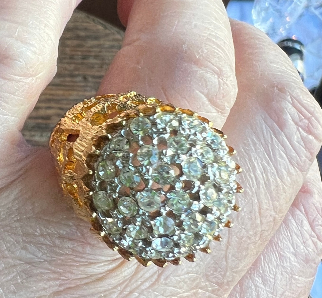 Vintage 60's Fab Huge Pave Paste Crystals Dome Organic Cocktail Ring Sz ...