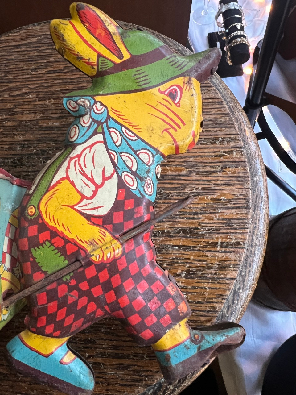 Vintage Chein Tin Litho Toy Easter Bunny Rabbit Pulling Wagon Cart w ...