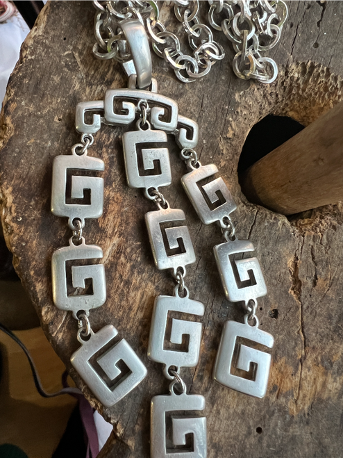 Vintage Crown Trifari Modernist 1960-1970's Greek Key Silver Necklace ...