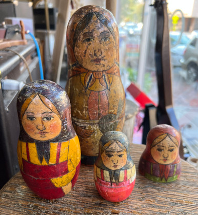 Antique Russian Nesting Dolls Matryoshka Set of 4 Hand Painted Wood ...