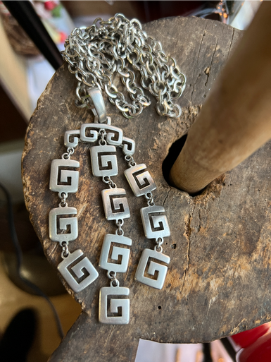 Vintage Crown Trifari Modernist 1960-1970's Greek Key Silver Necklace ...