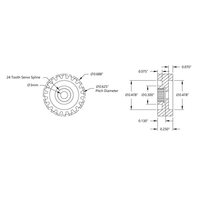 32P, 20 Tooth, 24T C1 Spline Servo Mount Gear (Metal) - ServoCity