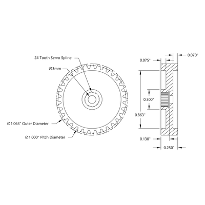 32P, 32 Tooth, 24T C1 Spline Servo Mount Gear (Metal) - ServoCity