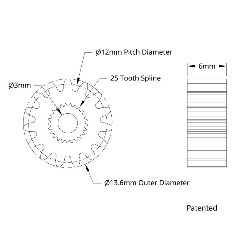 2305 Series Brass Mod 08 Servo Gear 25 Tooth Spline 15 Tooth
