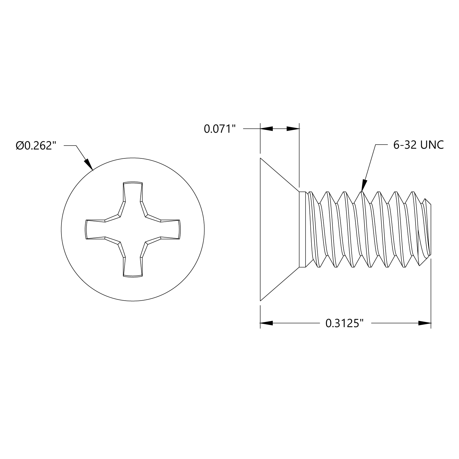 6-32 Zinc-Plated Flat Head Screw (0.3125" Length) - 6 Pack - ServoCity