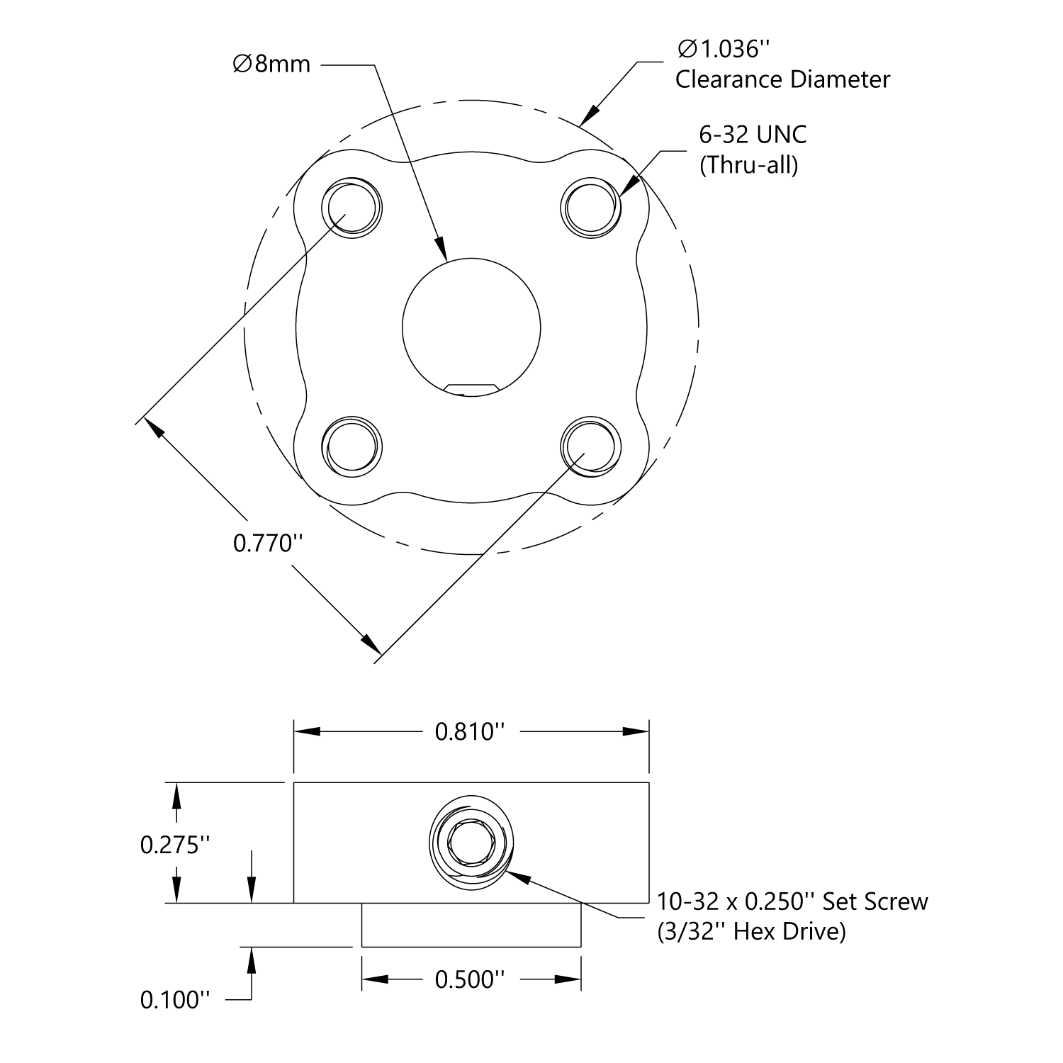 8mm Bore Set-Screw Hub (0.770" Pattern) - ServoCity