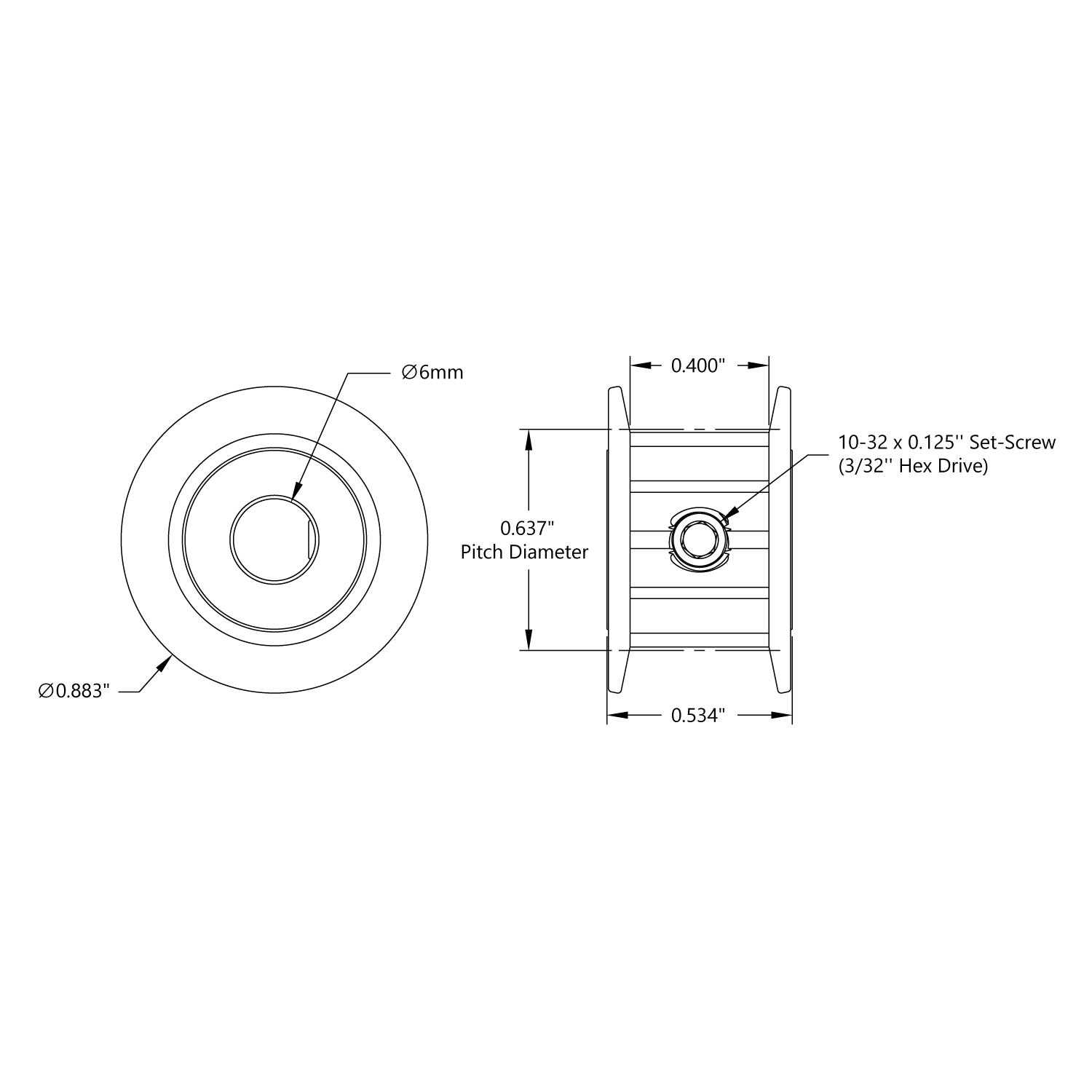 6mm 10 Tooth Pinion Pulley - ServoCity