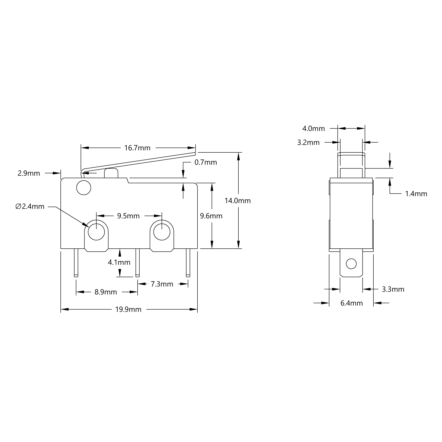 Micro Limit Switch (Straight Lever) - 2 Pack - ServoCity