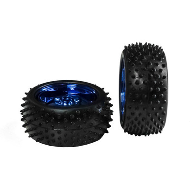 85mm Off-Road Robot Tire with Blue Wheel (Pair) - ServoCity