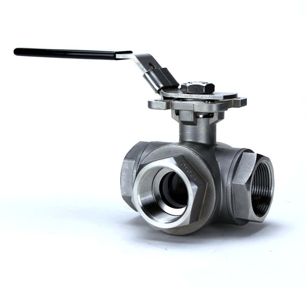 3-Way, T-Type, Stainless Steel Manual Ball Valve - ¼” up to 2” NPT