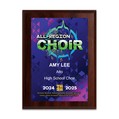 2024-2025 TMEA All-Region Choir 6x8 Plaque