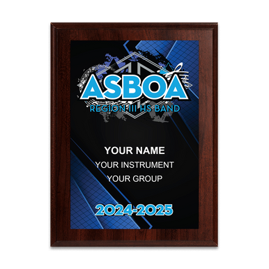 2024-2025 ASBOA Region III HS Band 6x8 Plaque