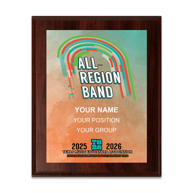 2025-2026 TMEA All-Region Band 6x8 Plaque