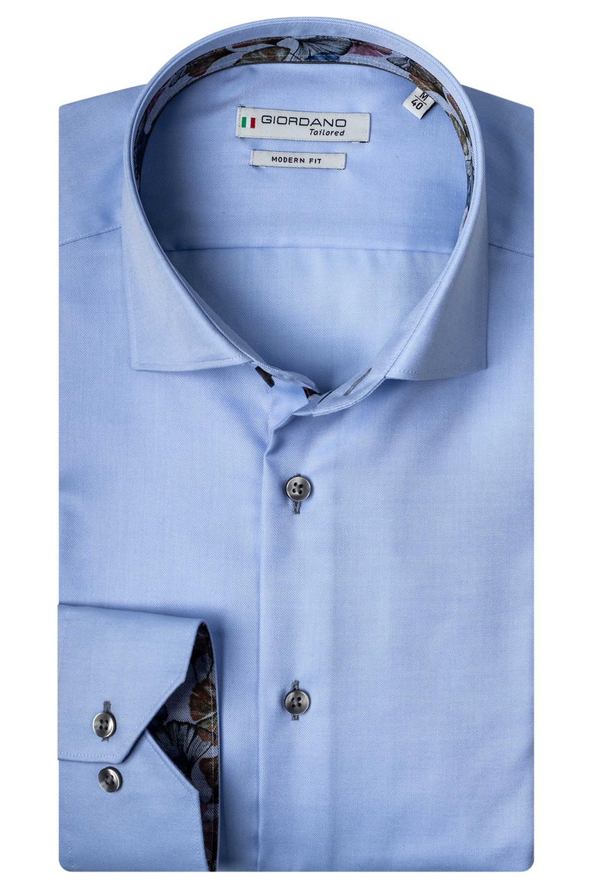 Giordano Plain Sky Blue Sleeve & Collar detail Shirt - Core Southwell