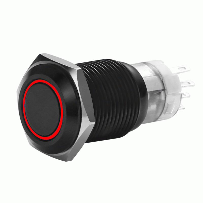 19MM BLACK ROUND MOMENTARY SWITCH - RED LED - Team Marketing Group, LLC