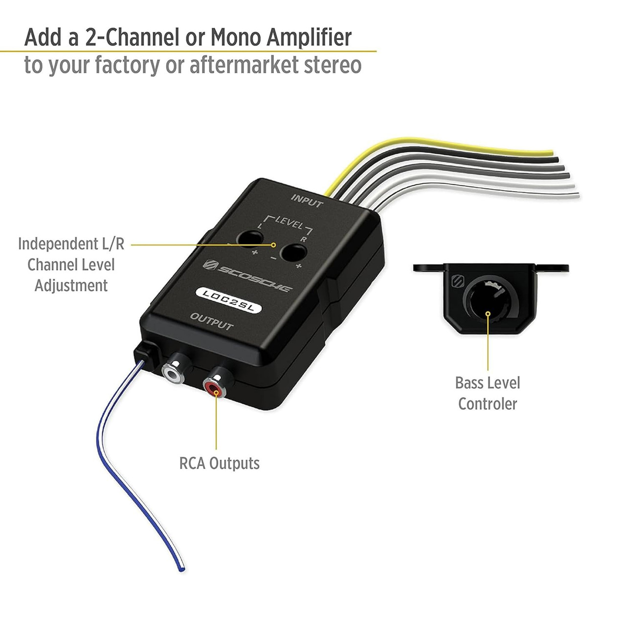 SCOSCHE 2CH LINE OUTPUT CONVERTER WITH REMOTE CONTROL KNOB AND AMP ...