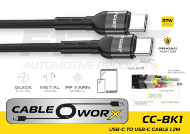 F1 CABLE WORX USB-C TO USB-C 1.2M 18W/5V 3A CHARGE & DATA SYNC BRAIDED ...