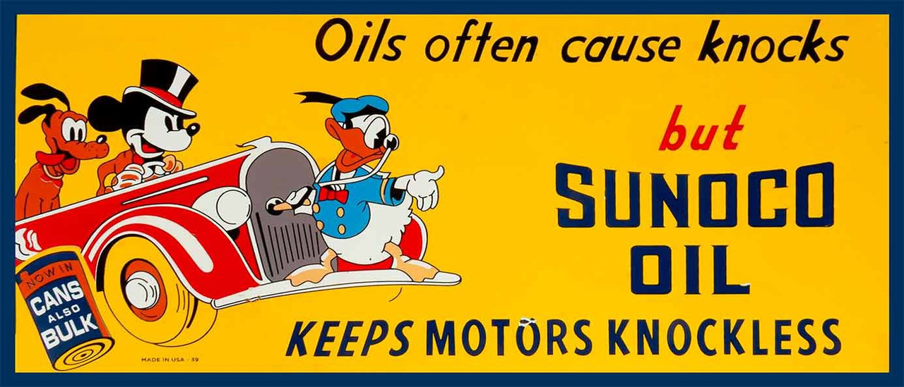 Sunoco Oil Metal Advertising Sign Donald Duck/Mickey - American ...