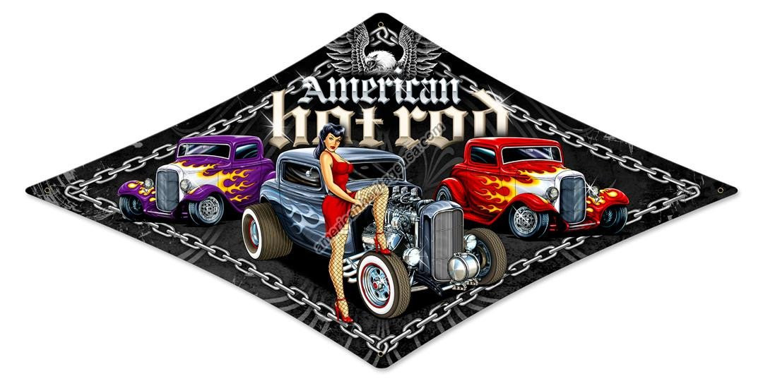 American Hot Rod Triangle Metal Sign - American Collectibles