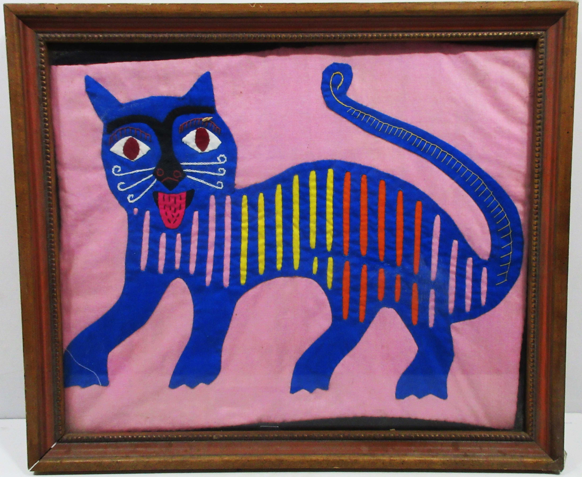 Native American Hand Crafted Fabric Art "Cat" - American Collectibles