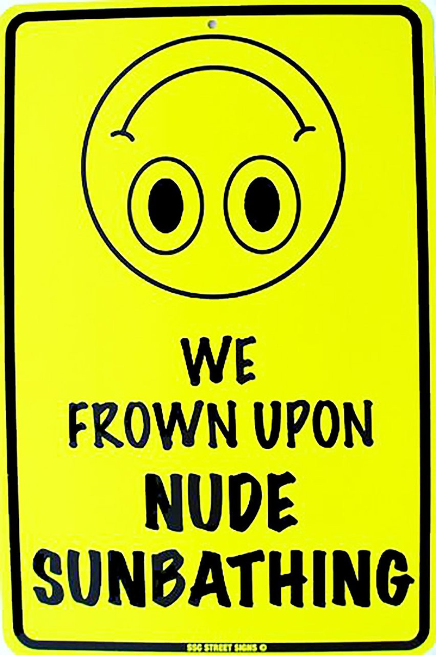 We Frown Upon Nude Sunbathing Aluminum Sign - American Collectibles