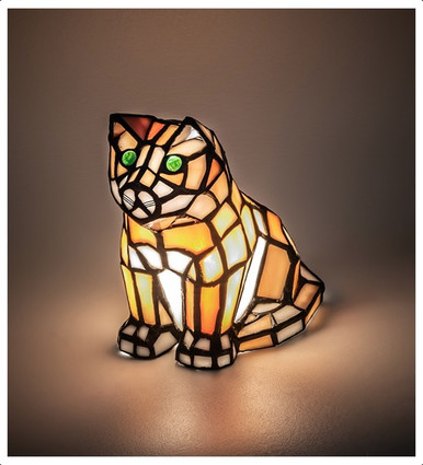 Green eyed Orange Cat 7" Stained Glass Accent Lamp - American Collectibles