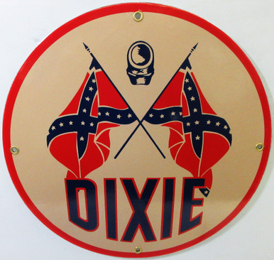 Dixie Gasoline New 12" Round Porcelain Metal Sign - American Collectibles