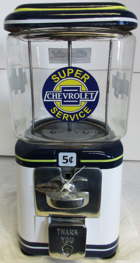 Acorn Nickel Round Gum Ball Vend Dispenser Chevrolet Theme Circa 1950's ...