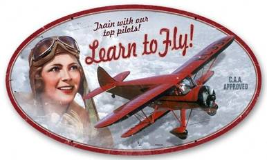 Learn to Fly Oval Metal Sign - American Collectibles