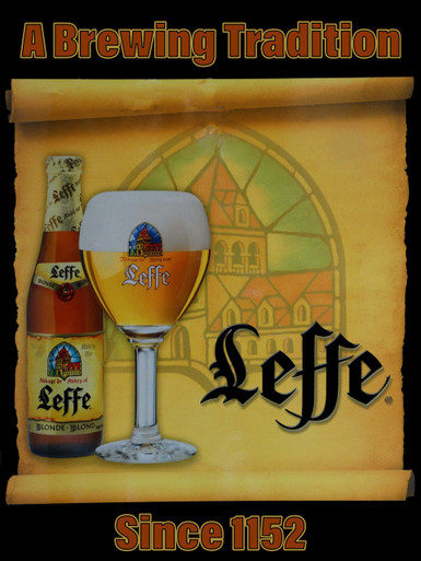 Leffe Scroll Beer Metal Sign - American Collectibles