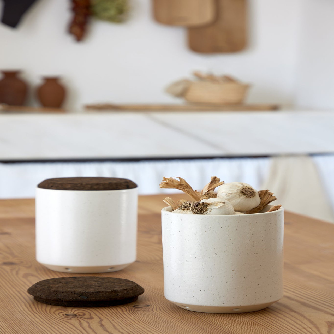 Modern Storage Garlic Canister with Smoked Cork Lid