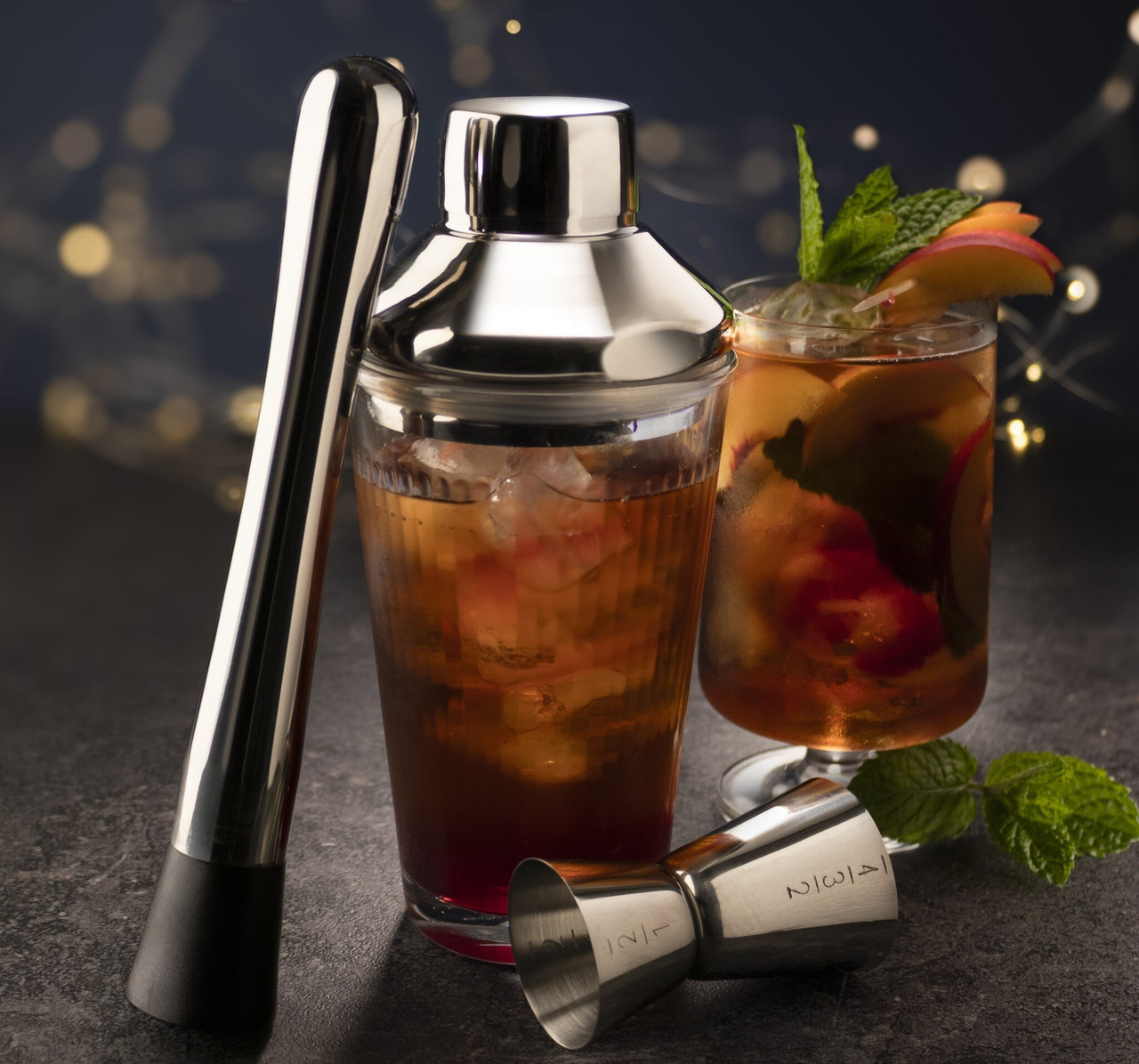 Reeded Glass Cocktail Shaker Set