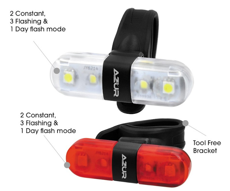 Azur Nano 60/30 lm USB Front/Rear Light Set Black - Bikebug