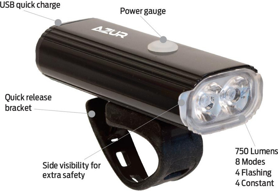 Azur 750 Lumens USB Front Light - Bikebug