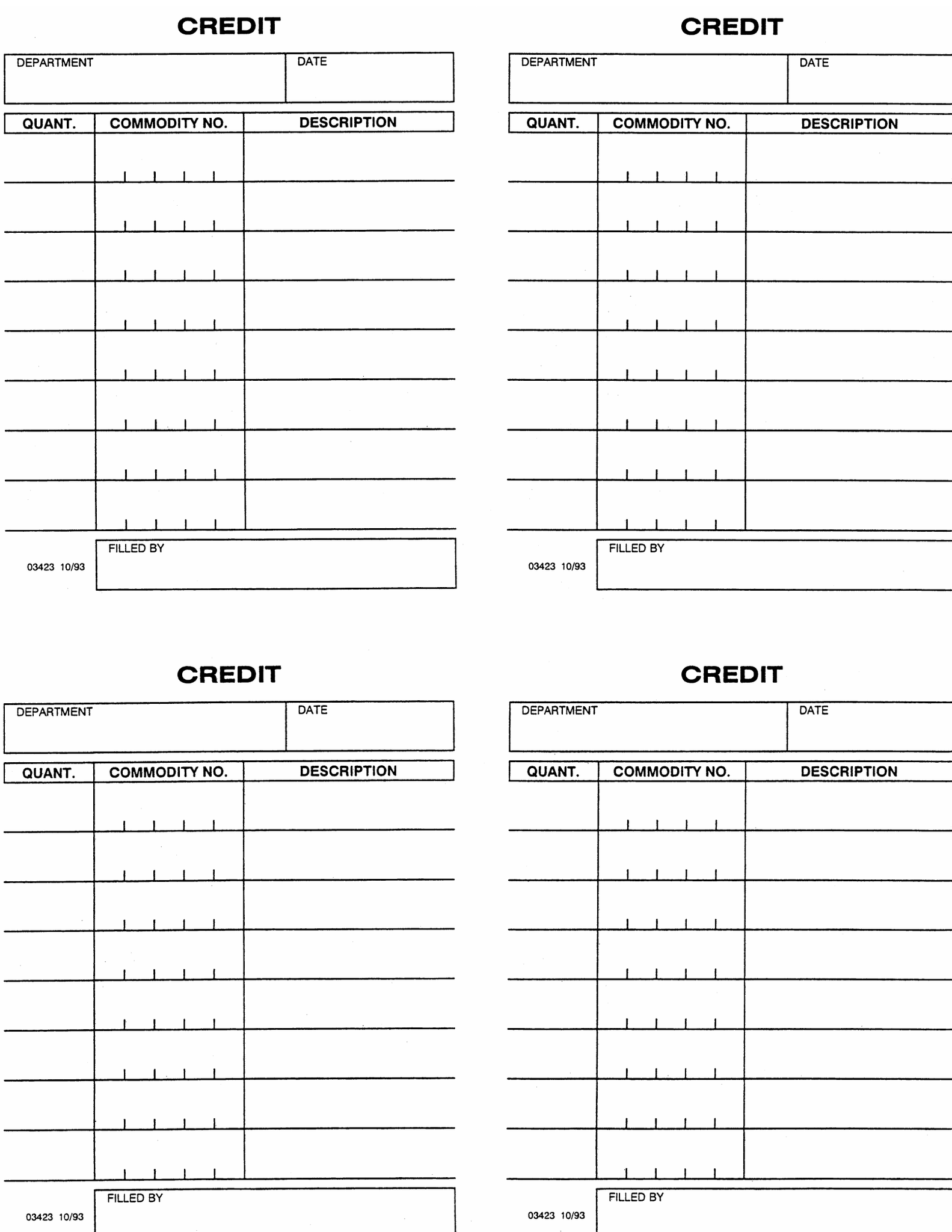 3423 - SS Credit Slip - Pad (100) - Silver Cross Store